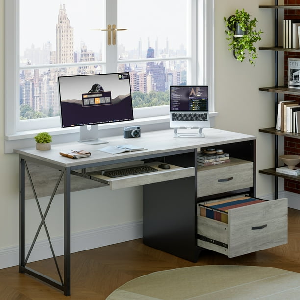 Bestier 55 inches Computer Desk with Storage Drawers & Keyboard Tray ...