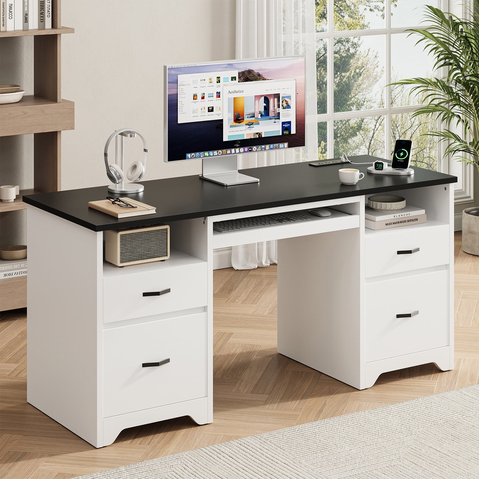 Bestier 59''Computer Desk with 4 Drawers,Office Desk with Storage ...