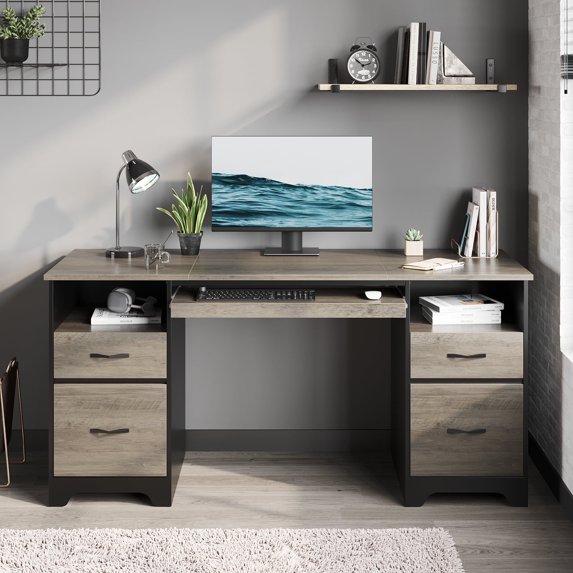 Bestier 59'' Wood Storage Furniture, Office Executive Computer Desk ...