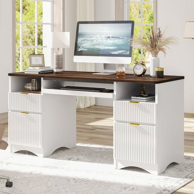 Bestier 59" Computer Home Office PC Desk with Keyboard Tray and Storage ...
