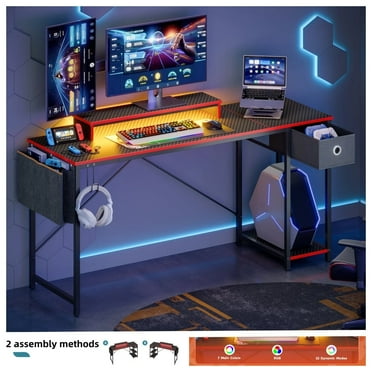 Bestier 55" Gaming Desktop Table with LED Light, Monitor Stand ...