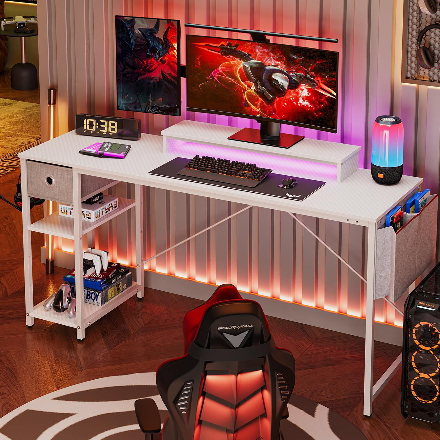 Bestier 62 inch Gaming Desk with LED Lights & Monitor Stand, Reversible ...