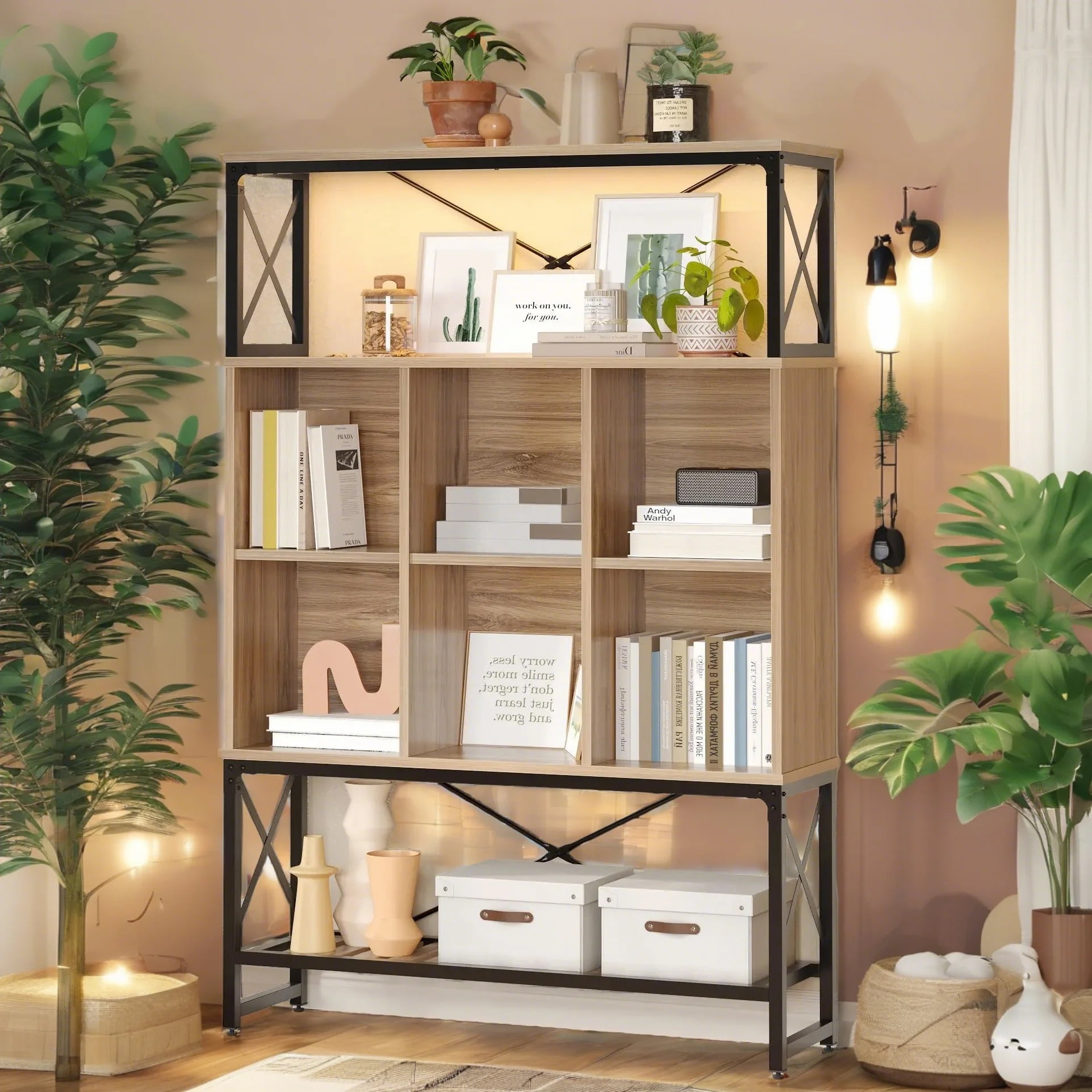 Bestier 63.8" H Bookcase with Adjustable Shelves, Industrial 5 Tier ...