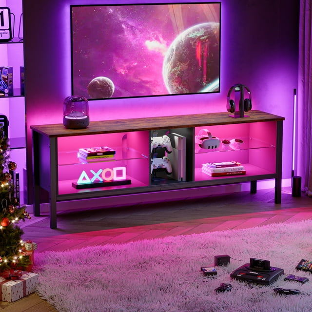 "Bestier 63"" Modern Glass LED Light Gaming TV Stand, Fit for TVs up to ...