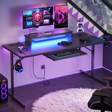Bestier 62 inch Gaming Desk with LED Lights & Monitor Stand, Reversible ...