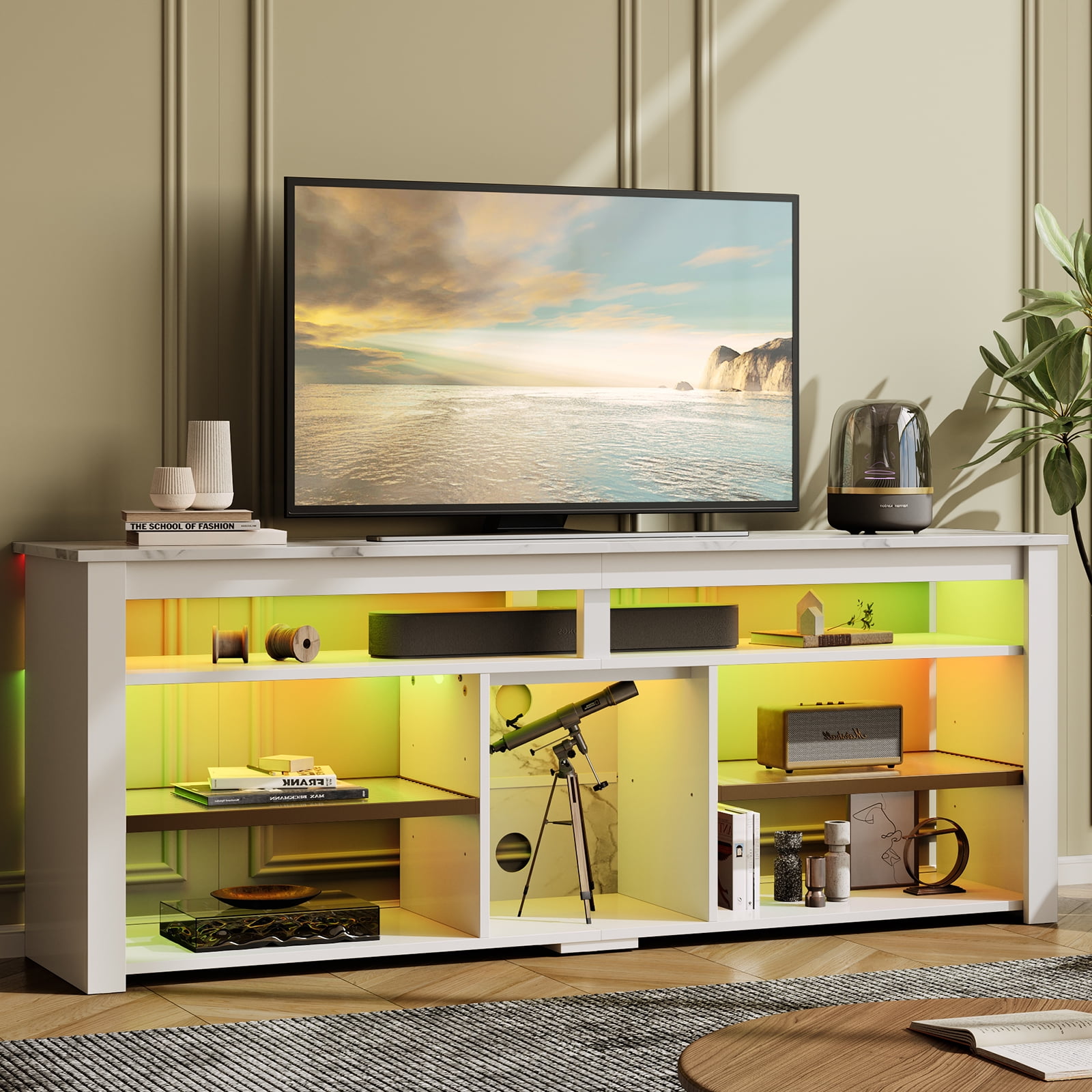 Bestier 63'' Modern TV Stand with LED Lights, Adjustable Shelves ...