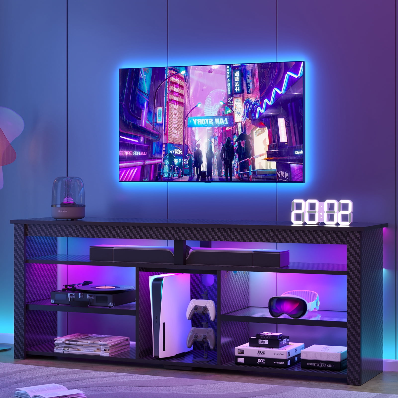 Bestier 63" Tall TV Stand with LED Lights, Entertainment Center for TVs ...