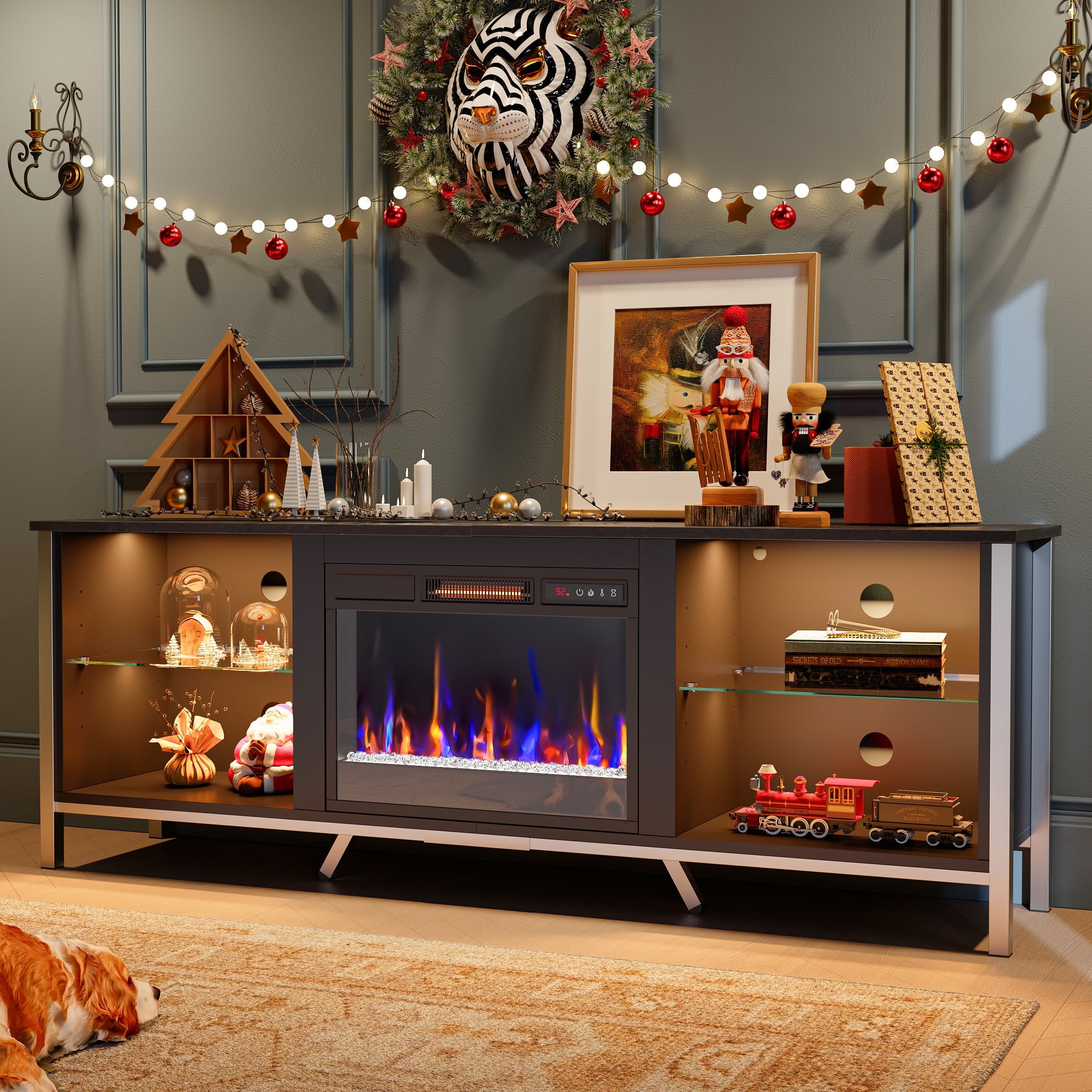 "Bestier 70"" LED Entertainment Center for 80"" TVs with 23"" Fireplace ...