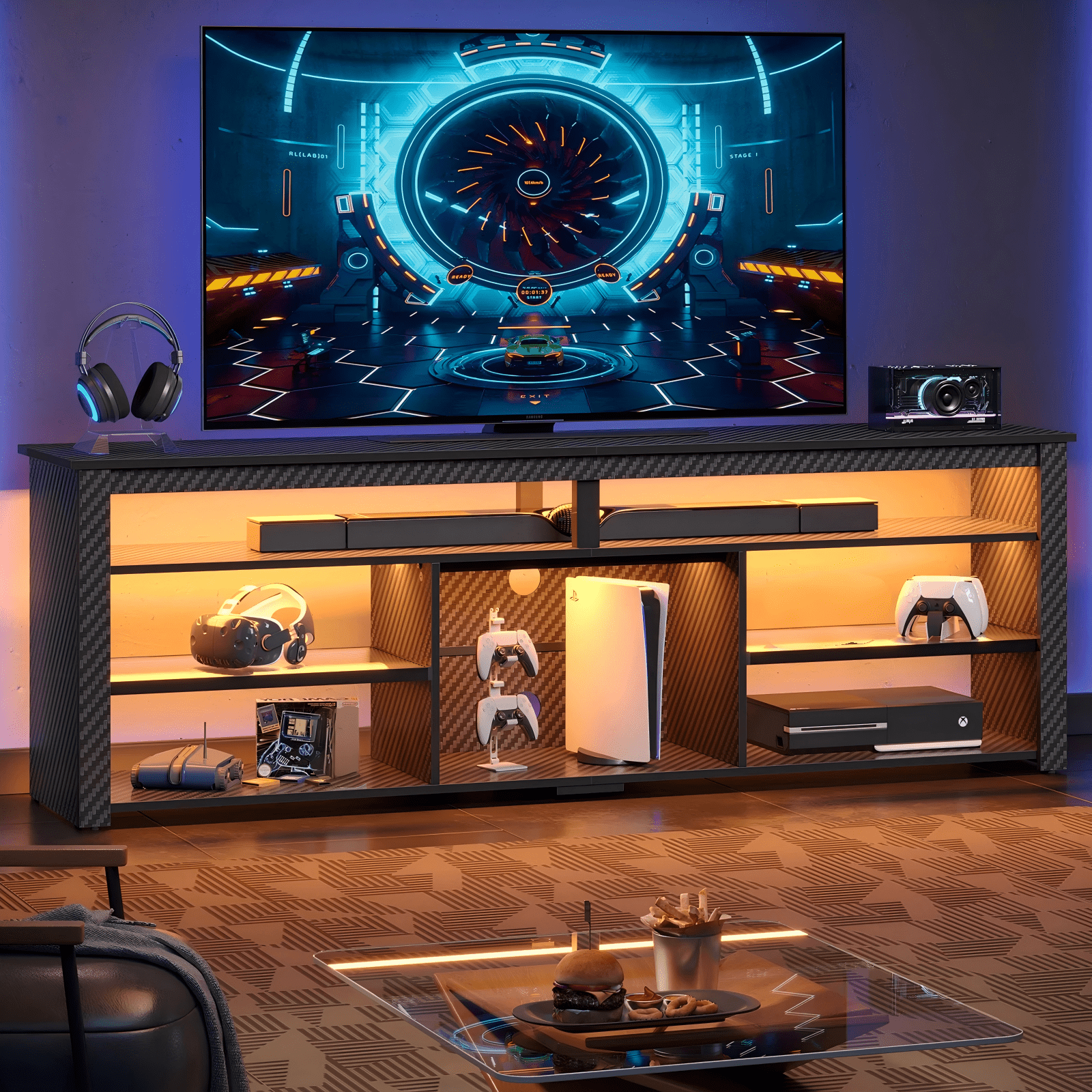 Bestier LED TV Stand for 75 Inch TVs, Gaming Entertainment Center ...