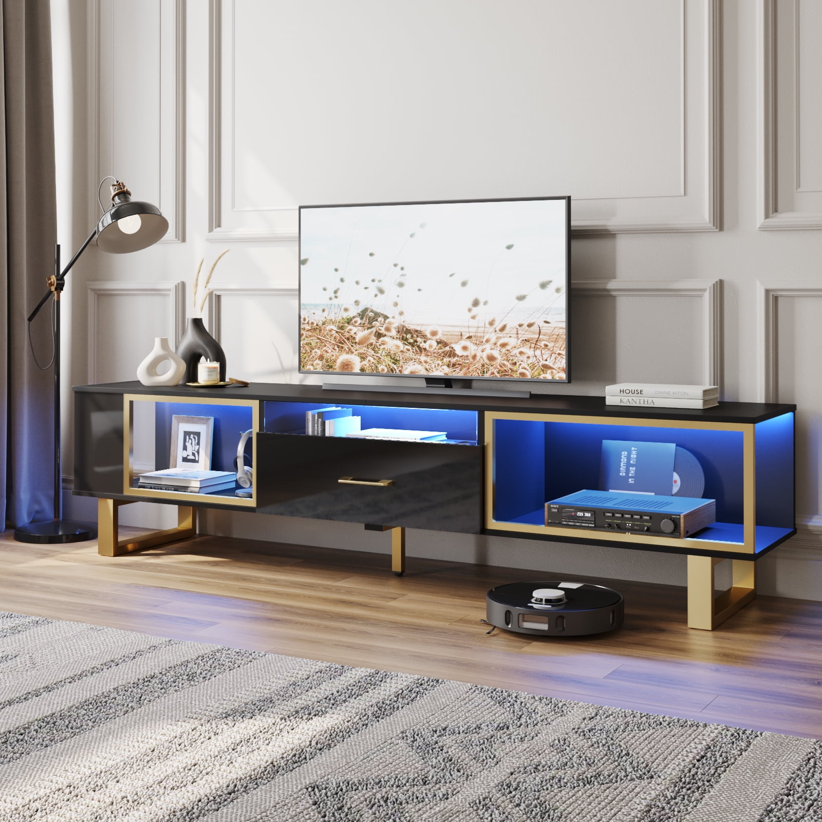 Free Shipping! Bestier 70 Inch LED TV Stand for 75 Inch tv, High Gloss ...