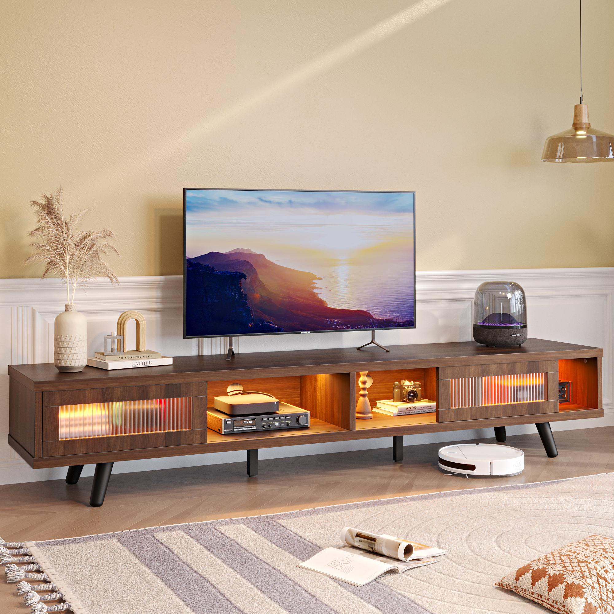Exito 01 TV Stand for TVs up to 85", Mid-Century Modern High Gloss 75 ...
