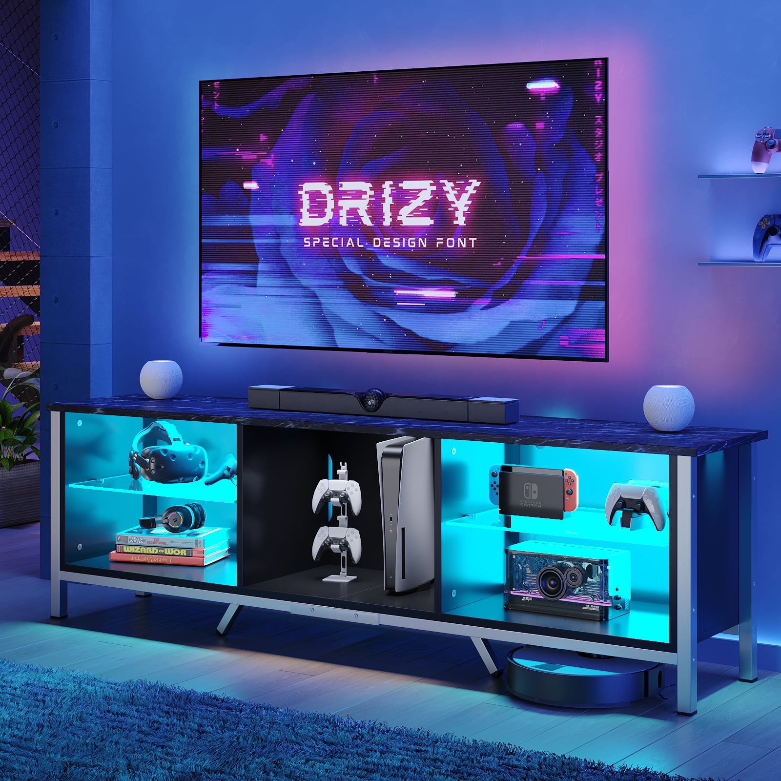 "Bestier 70"" Modern Gaming TV Stand with LED Lights, Fits up to 80 ...