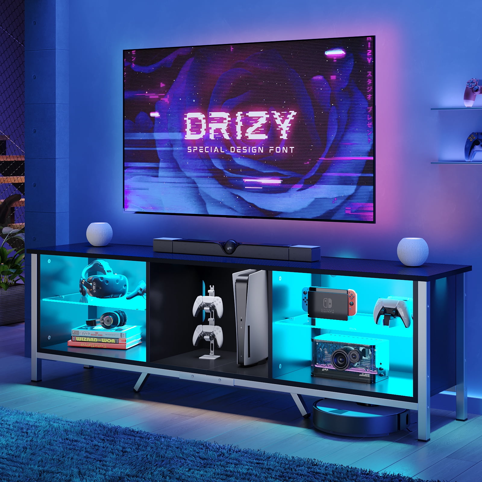 "Bestier 70"" Gaming TV Stand with LED Lights for 80"" TVs, Modern ...