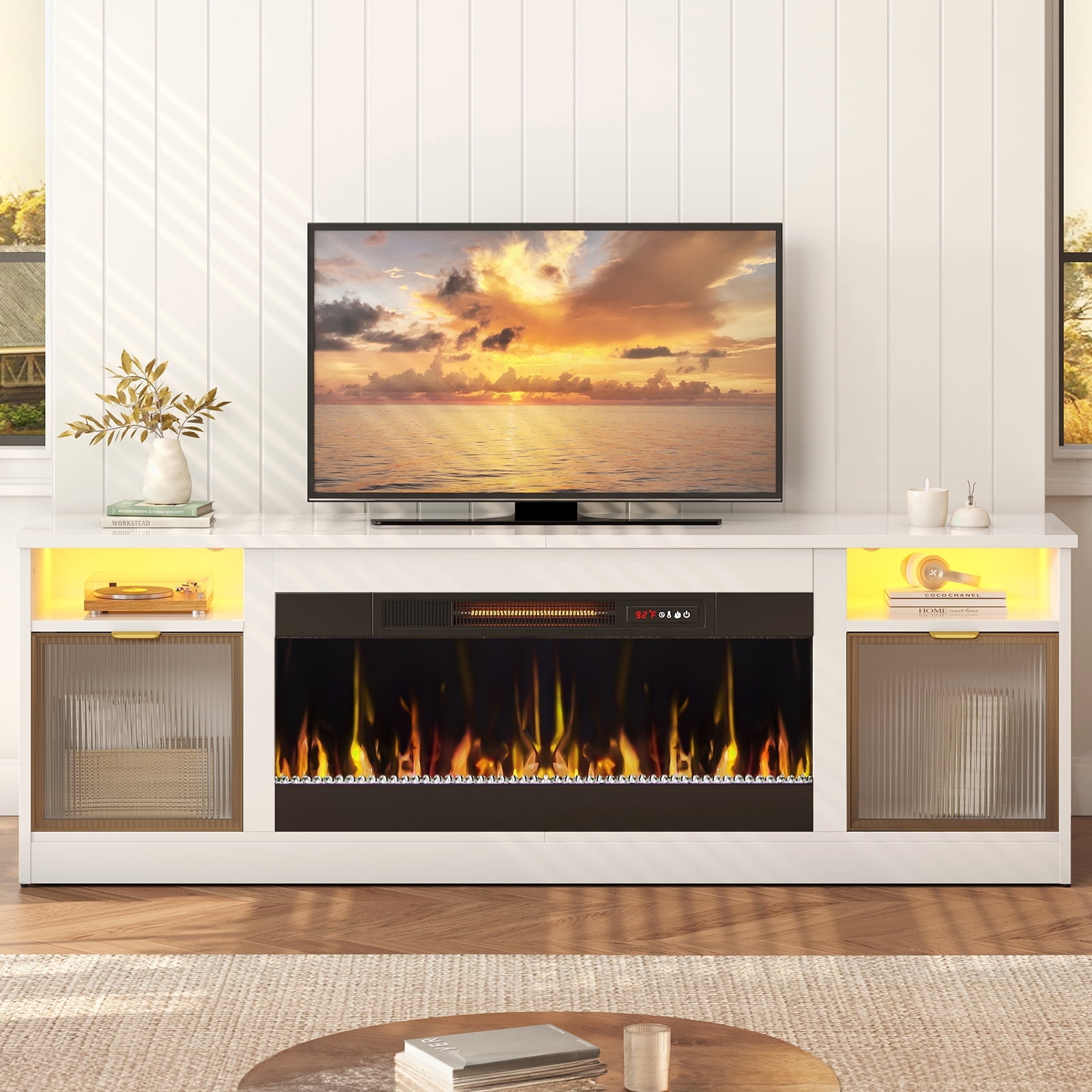 Bestier 70 inch Fireplace TV Stand with 36" Electric Fireplace, High ...