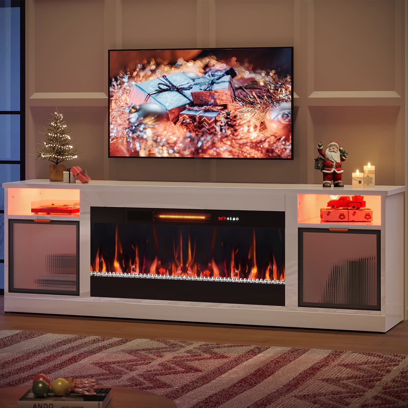 Bestier 70 inch Fireplace TV Stand with 36" Electric Fireplace, High ...