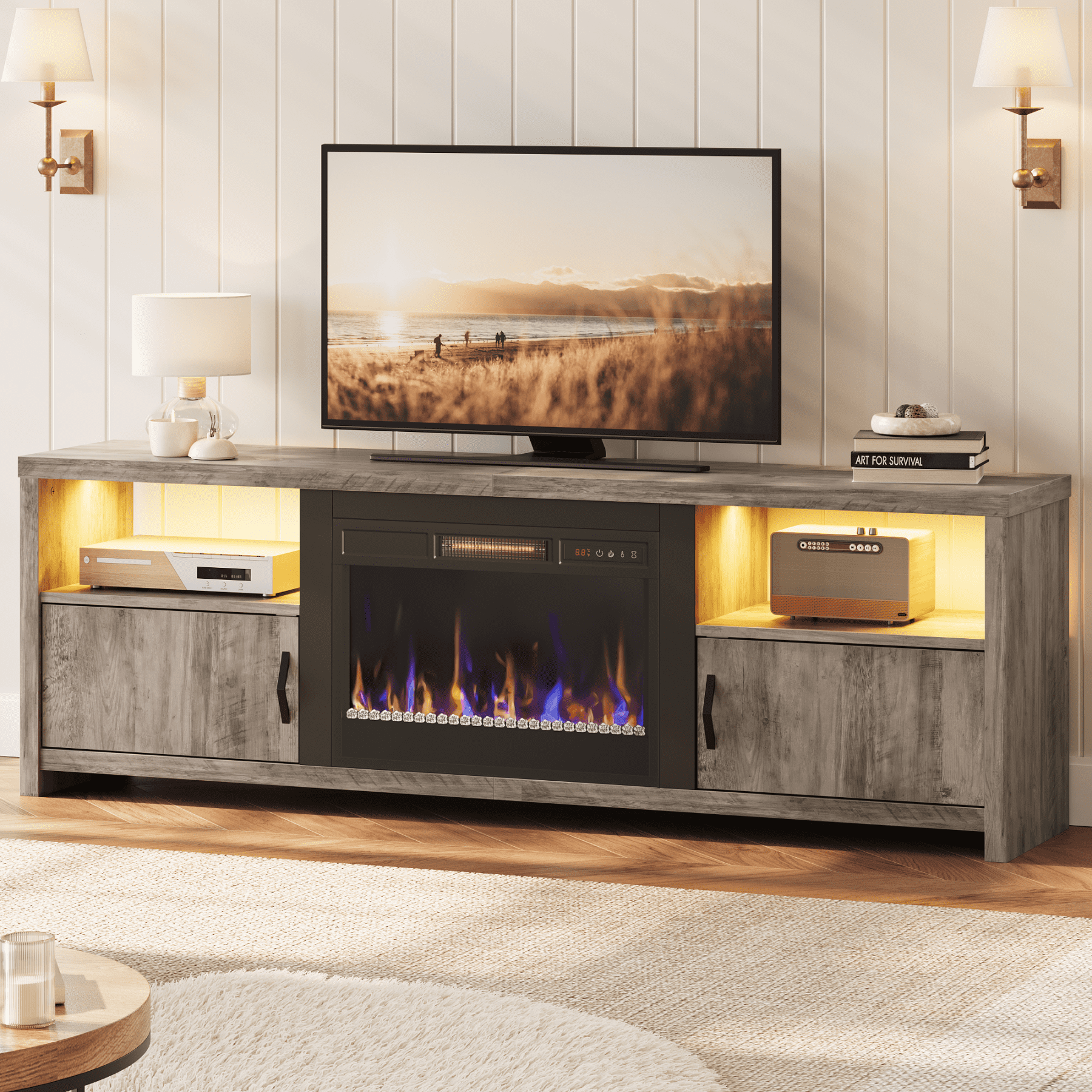Bestier 71" Fireplace TV Stand for TVs up to 75" LED Entertainment ...