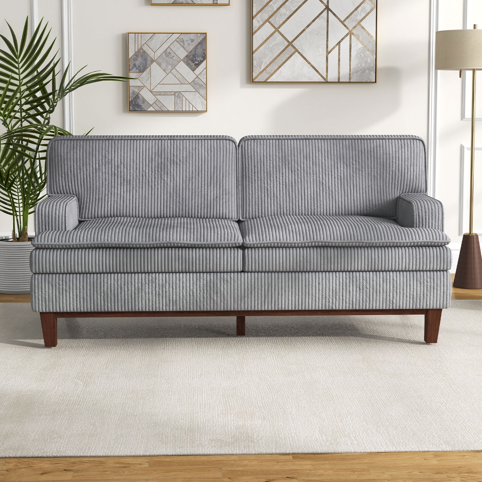 Bestier 75” Corduroy Fabric Sofa, Small 2 Seat Sofa for Living Room with Padded Seat ...