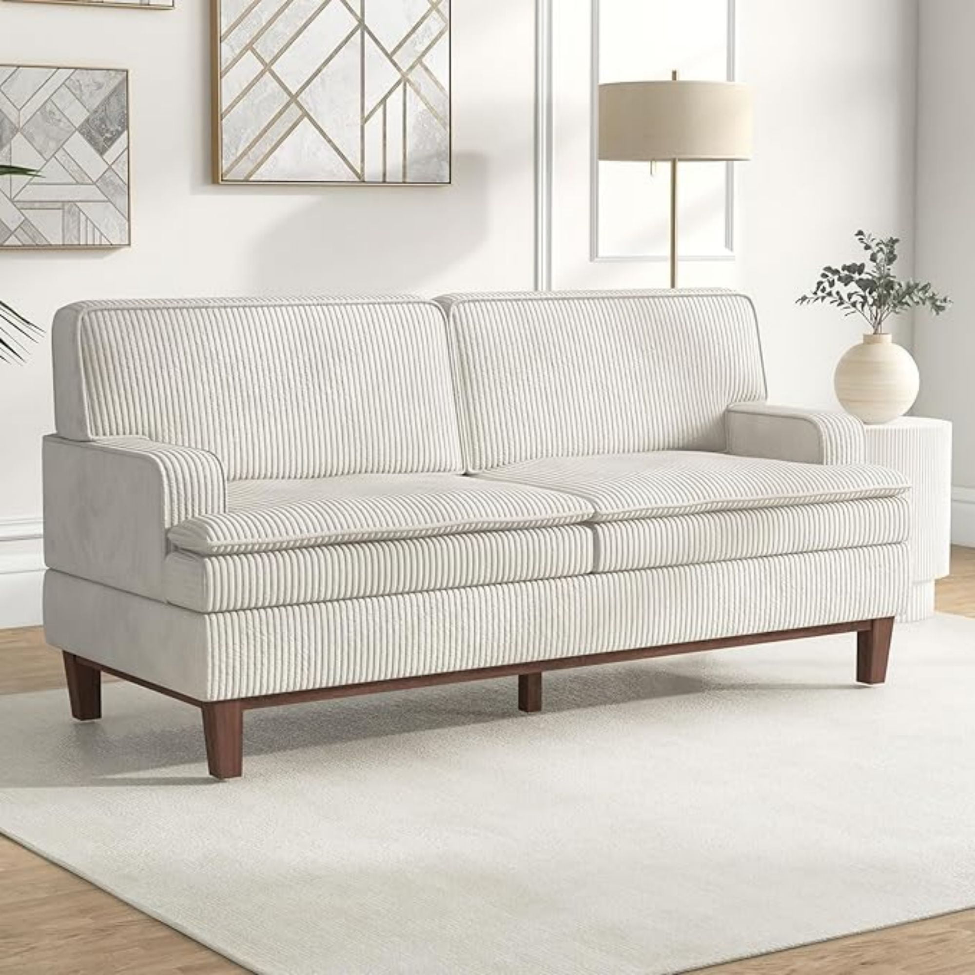 Bestier 75” Corduroy Fabric Sofa, Small 2 Seat Sofa for Living Room ...
