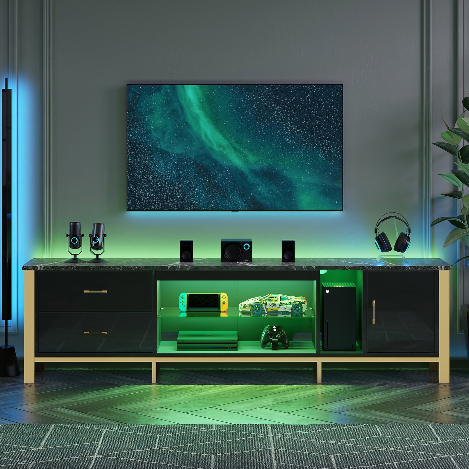 "Bestier 80"" LED TV Stand, High-Gloss Table for TVs up to 85"" with ...