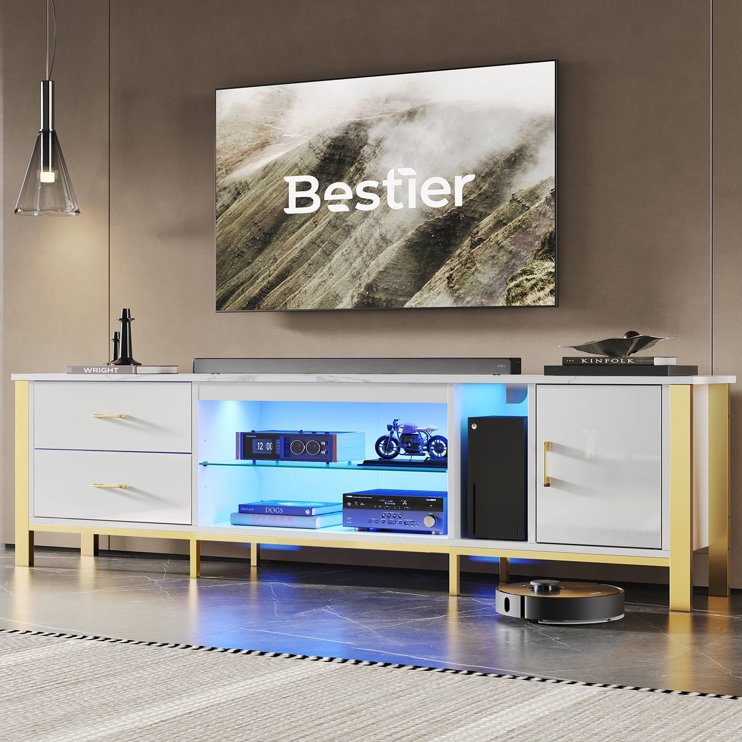 Free Shipping! Bestier 80" Modern TV Stand LED Entertainment Center ...