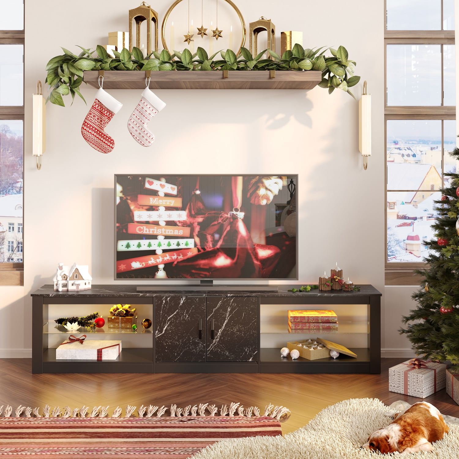 Bestier 80" TV Stand for TVs up to 85" with LED Lights Entertainment ...