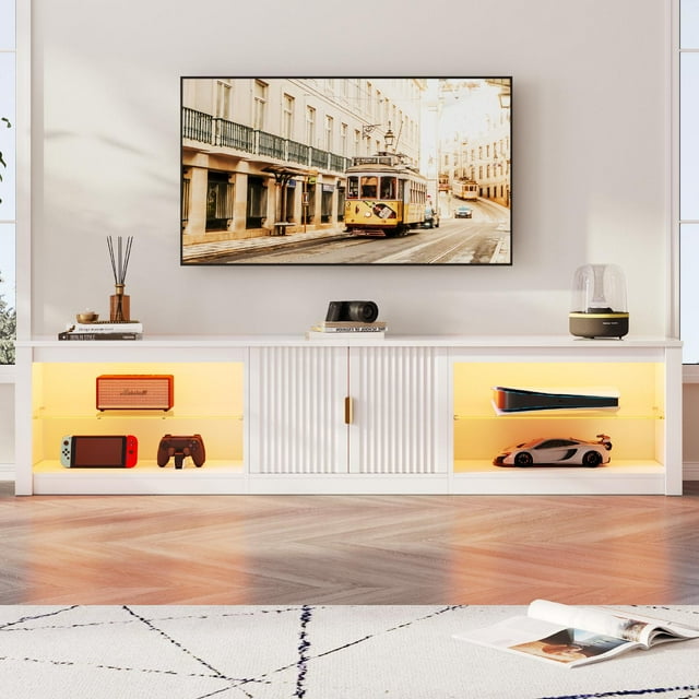 Bestier 80 inch TV Stand for TVs up to 85", High Gloss Entertainment ...