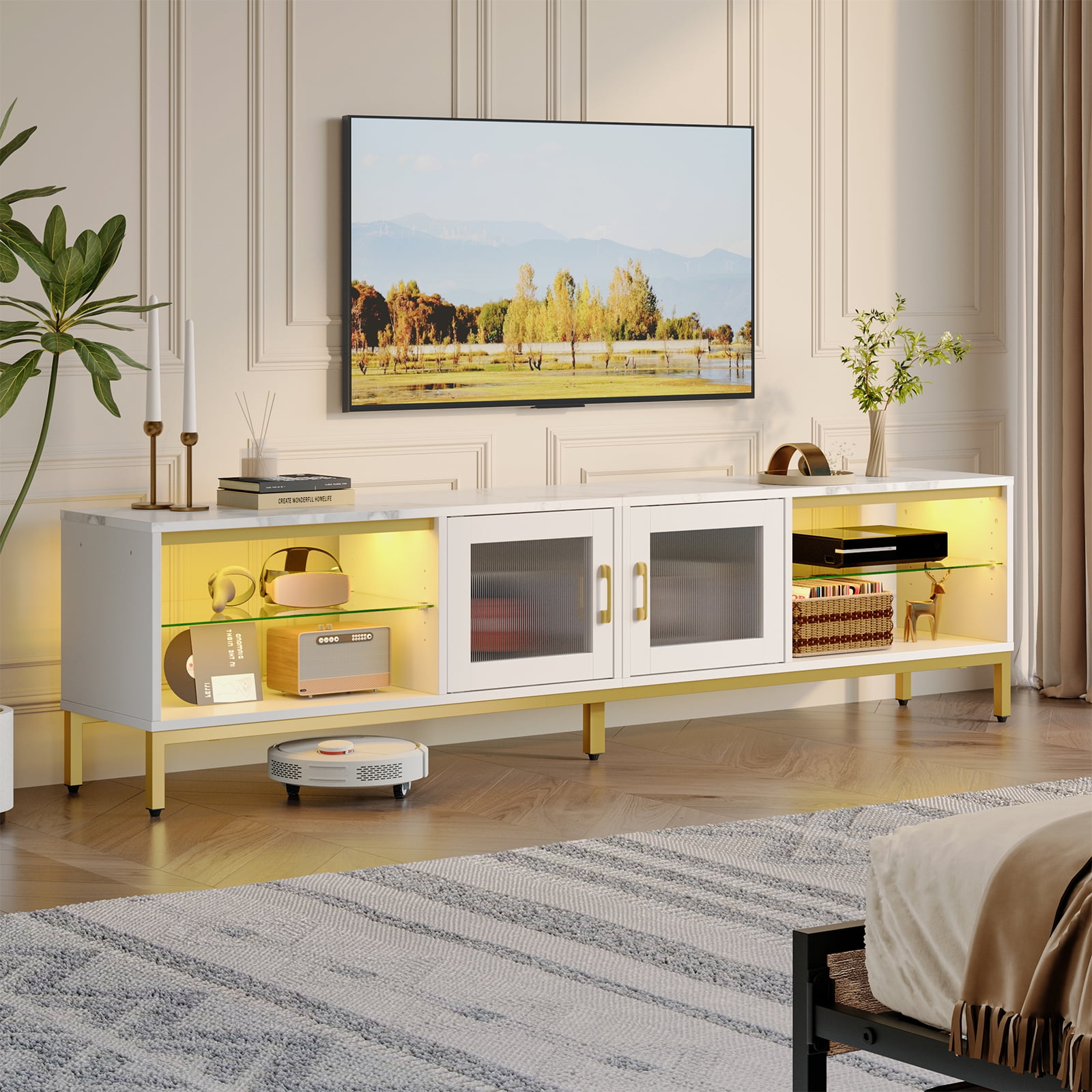 Bestier Modern 80 inch TV Stand for TVs up to 85" TV with Led Lights, 4 ...