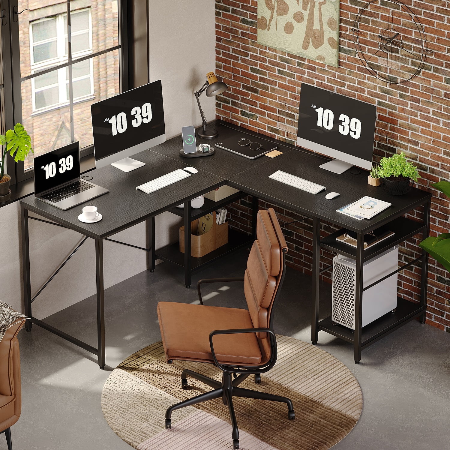 Bestier 95.5in L-Shaped Computer Desk with Storage, Modern Wood ...