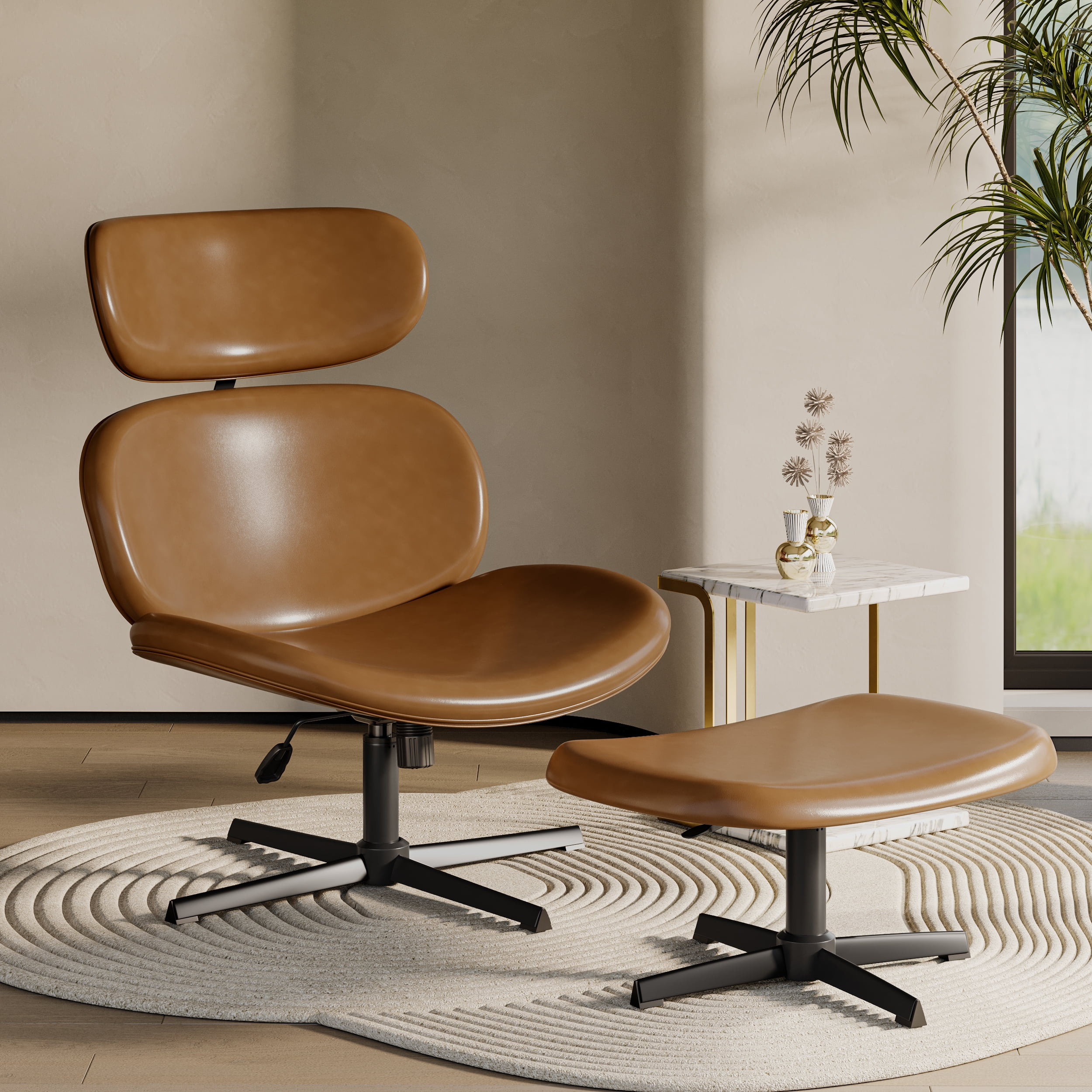 Bestier Rocking Accent Chairs, PU Swivel Chair Extended Headrest ...