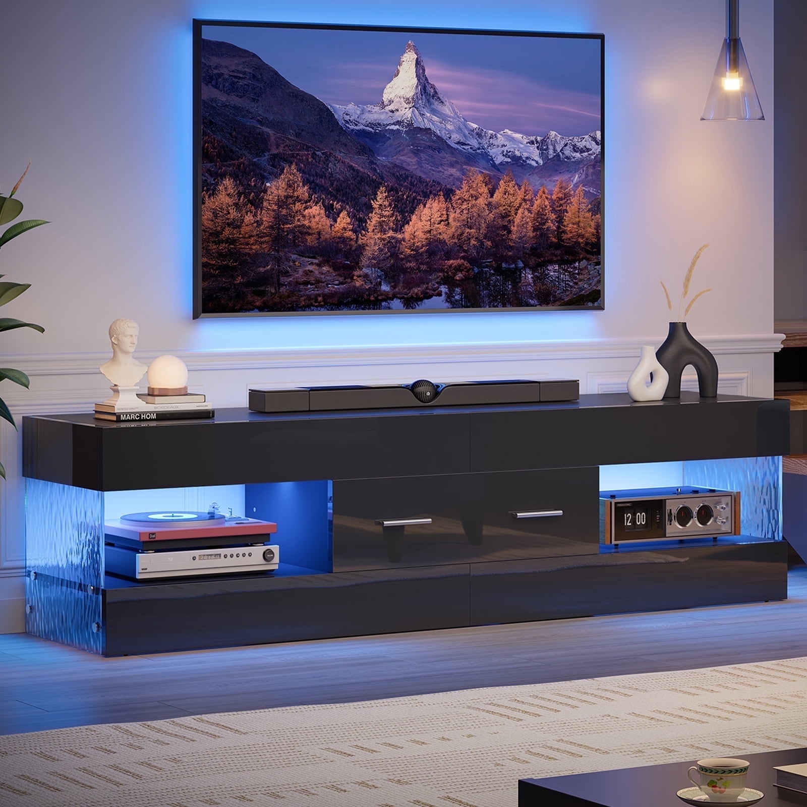 Bestier Black High Gloss TV Stand for TV up to 65" LED Television ...
