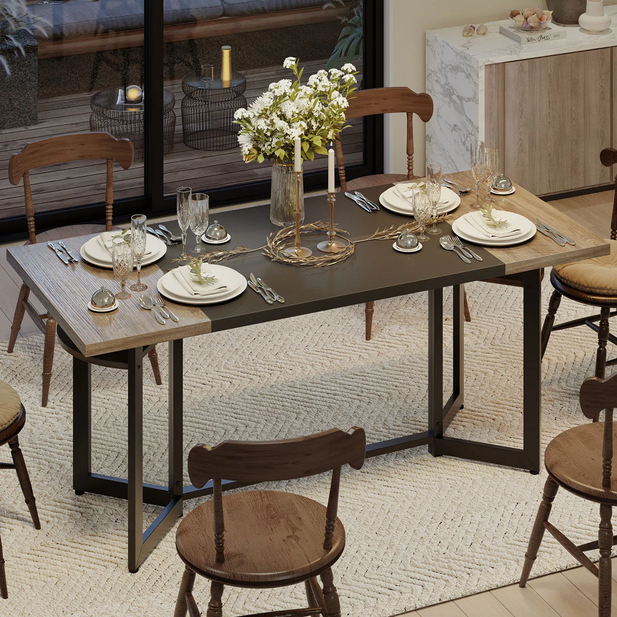 Bestier Bulut 70inch Rectangle Brown Dining Tables For 6-8 People ...