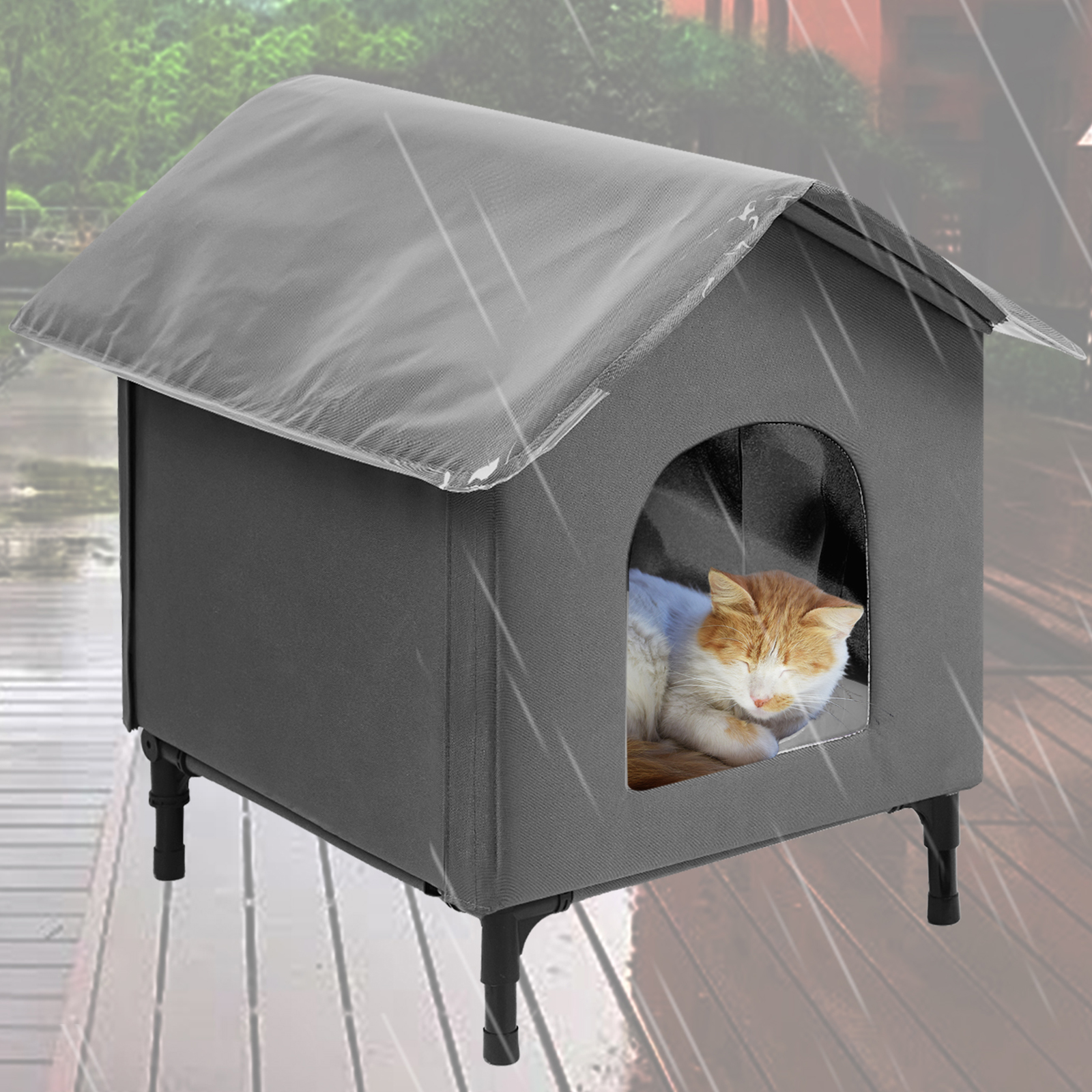 Coziwow Large Wooden Kitty Exterior House, Weather-Protected Outdoor ...