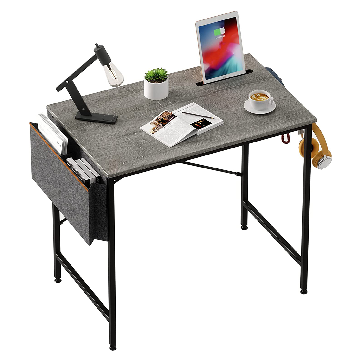 Bestier Computer 32 Inch Modern Mini Office Desk with Storage Bag, Grey ...