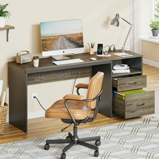 Desk Top & Drawer In Gray Oak Veneer With Stainless Steel Base ...