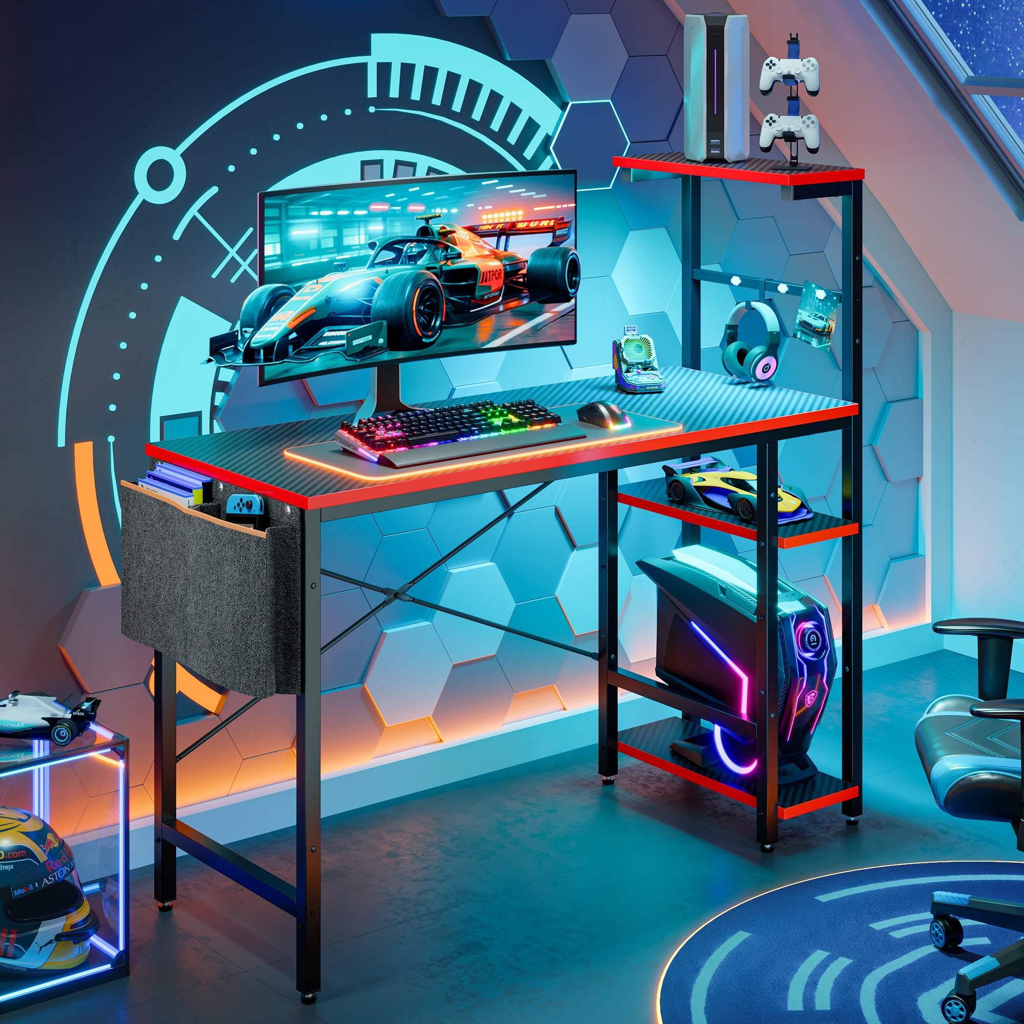 Bestier Computer Gaming PC Desk 44 inch Gamer Table with LED Lights ...