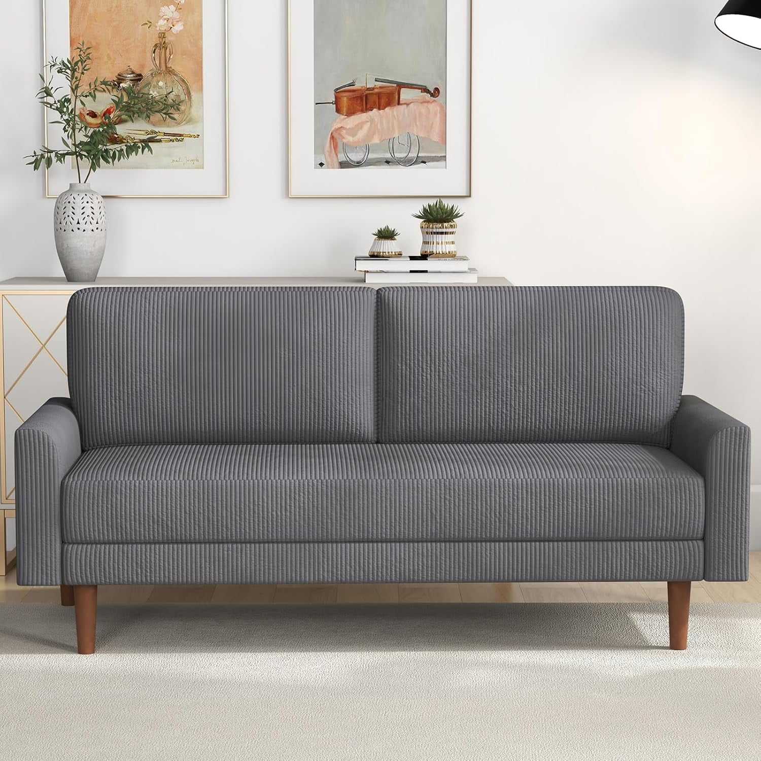 Bestier Fabric Tufted Upholstered Sofa Couch with Square Arm, Modern 4 ...