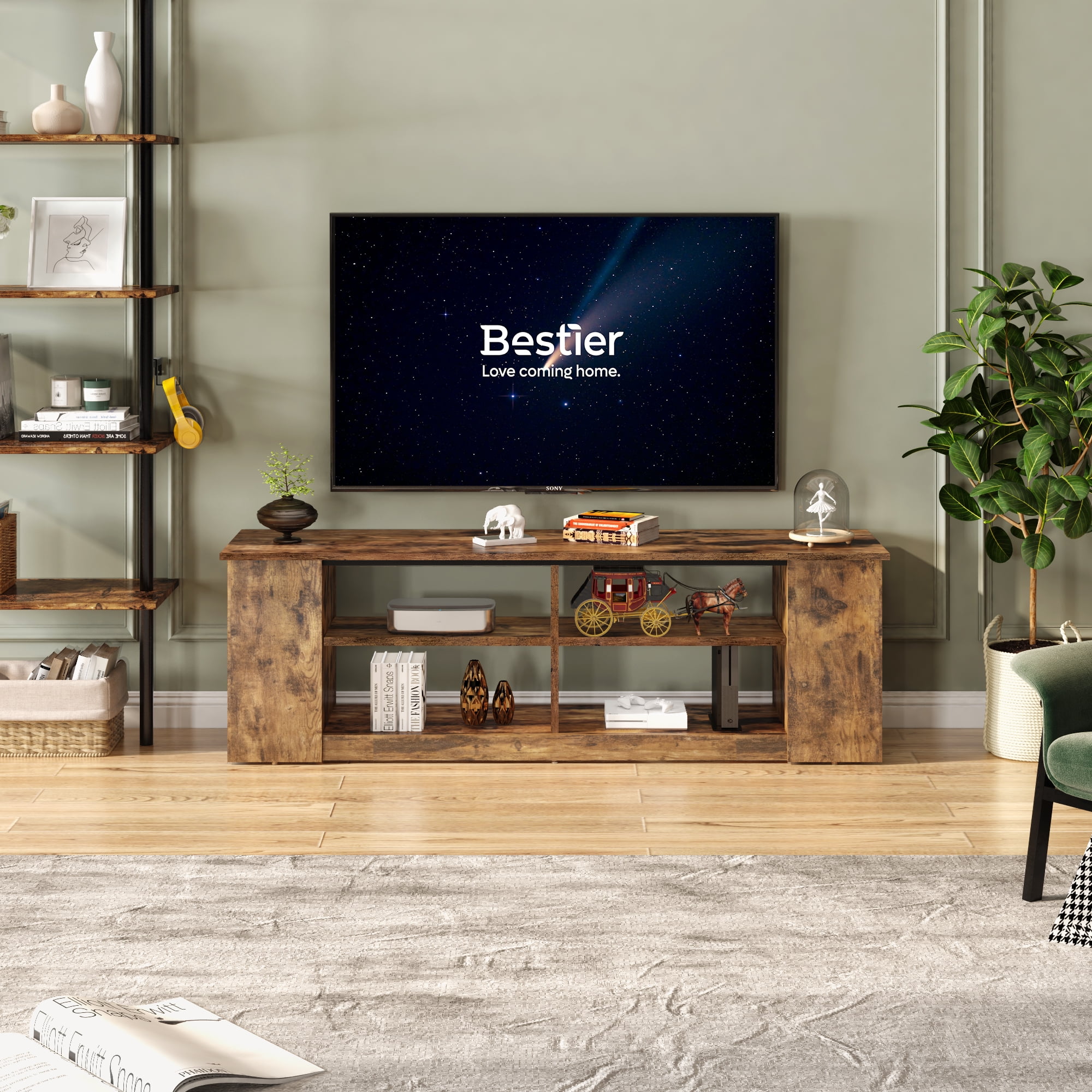 Bestier Farmhouse TV Stand 3-Tier Console Table for TVs up to 60" with ...