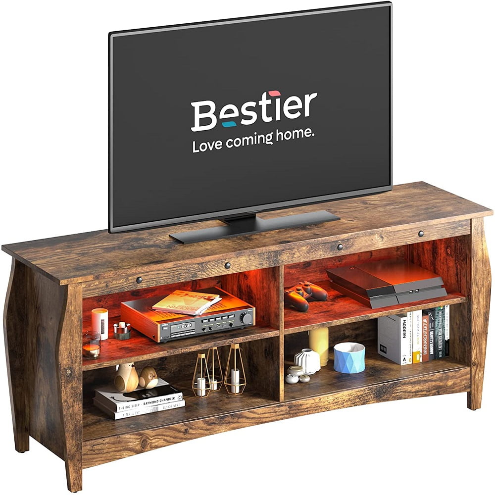 Bestier Farmhouse TV Stand with LED Lights Entertainment Center for TVs ...