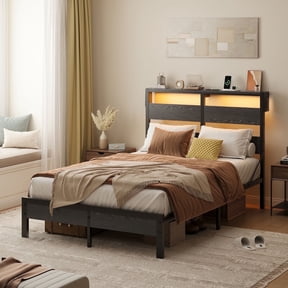 Bestier King Size Bed Frame, Upholstered LED Platform Bed with ...