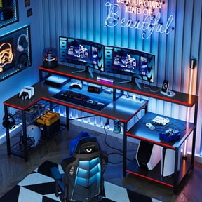 Walmart Gaming Desk with LED Lights, 65.7'' PC Gamer Computer Desk with ...