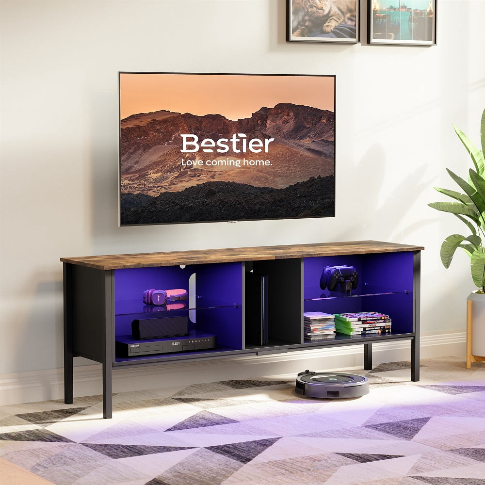 Bestier Gaming TV Stand for TVs up to 70" with 2-Layers Storage Cabinet ...