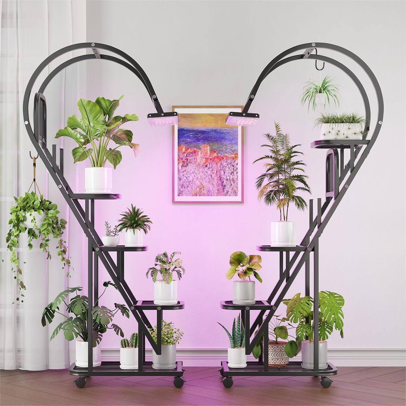 Bestier Heart Shaped Plant Stand with Grow Lights & Wheels, 5-Tier Tall ...