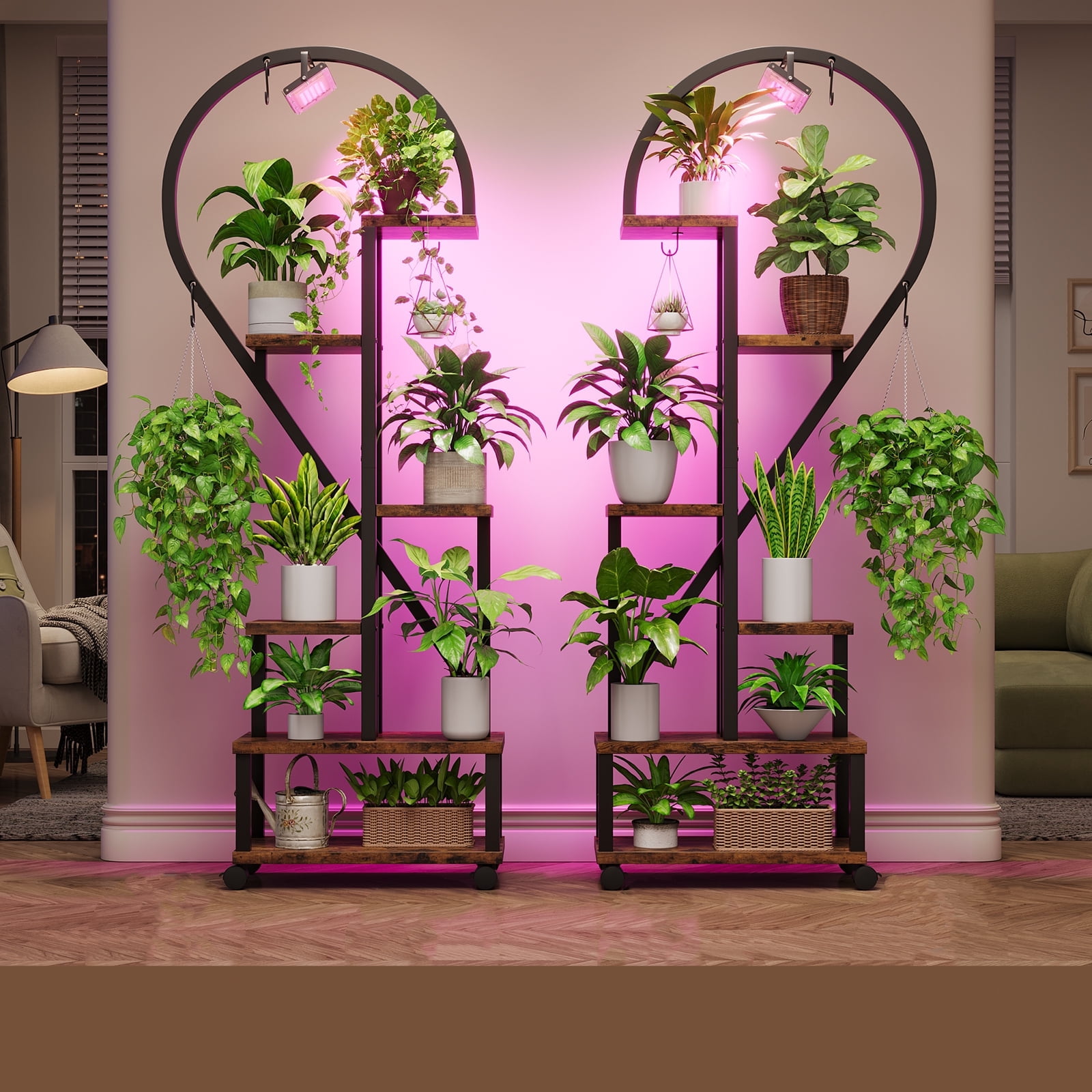 Bestier 65 inch Heart Shaped Plant Stand with Grow Lights & Wheels, 6 ...