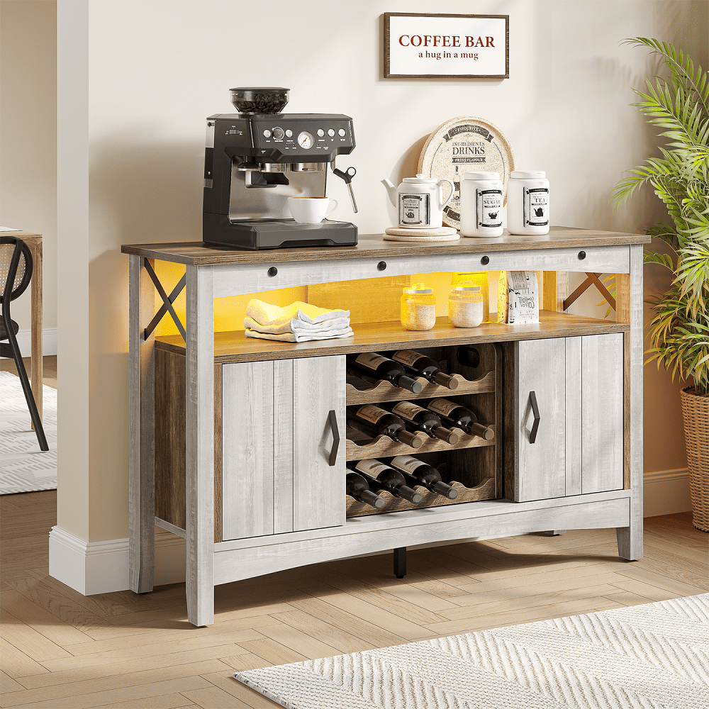 Bestier 50Inch Kitchen Buffet Sideboard, Wash White, Modern Indoor Home ...