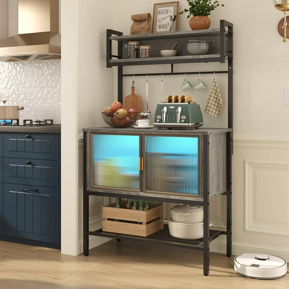 Bakers Rack with Storage Cabinet Coffee Bar Cabinet Microwave Stand ...