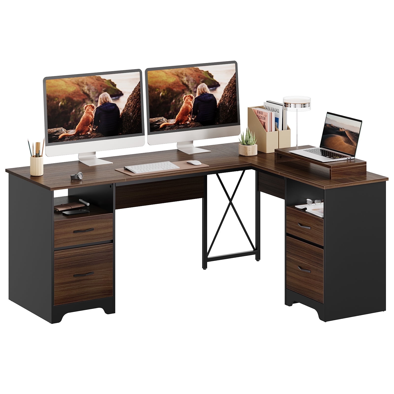 Bestier L Shaped Desk with 4 Drawers, 63" x 47" Executive Desk with ...