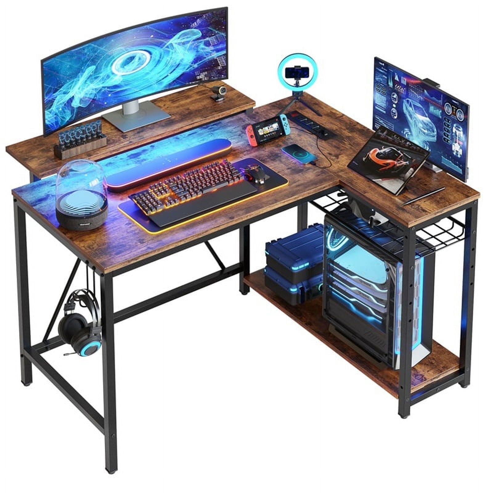Bestier L-Shaped Desk with Charging Port and LED Strip, Reversible ...