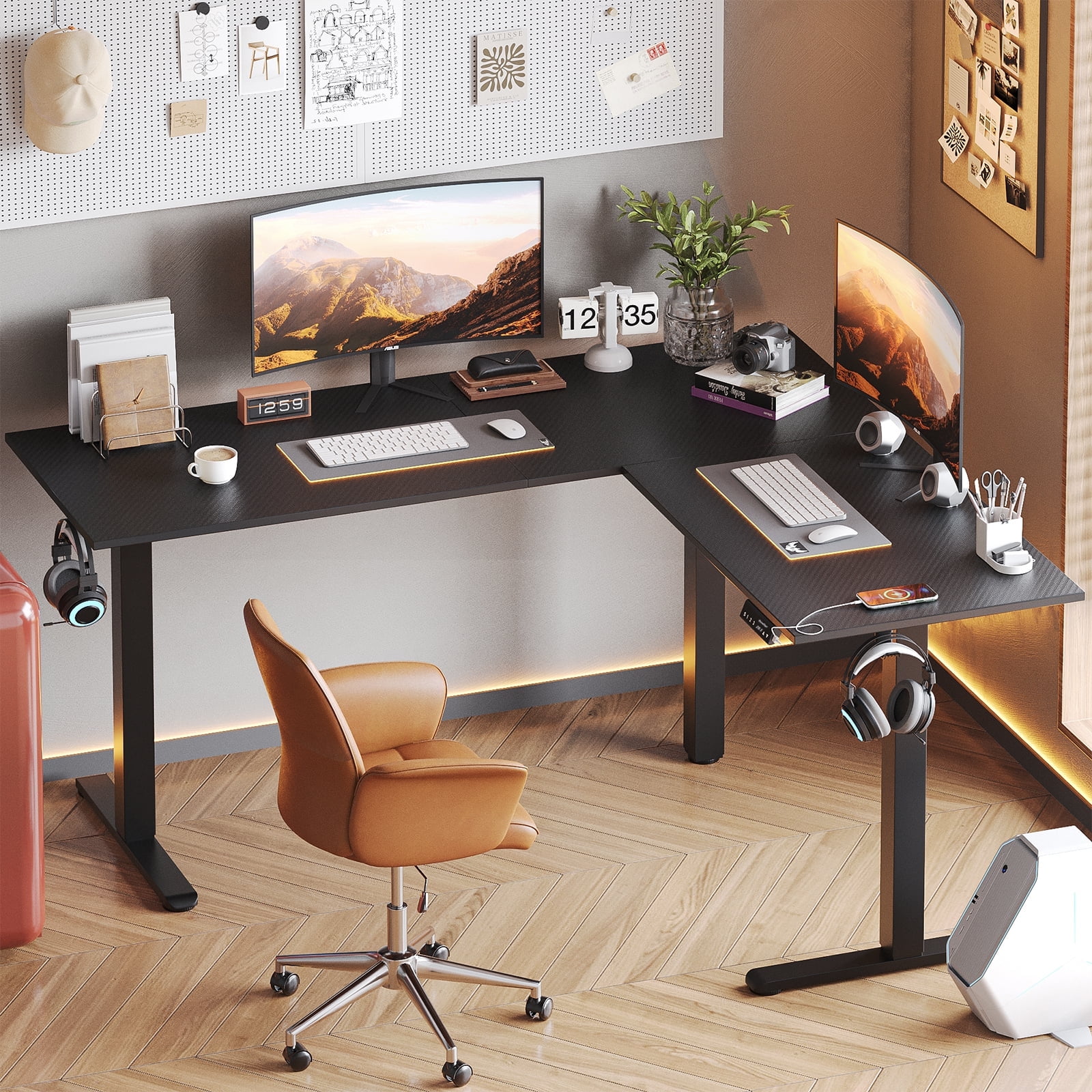 "Bestier Electric L-Shaped Adjustable Height Standing Workstation Desk ...