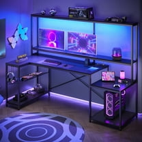 Bestier 55" Gaming Desktop Table with LED Light, Monitor Stand ...