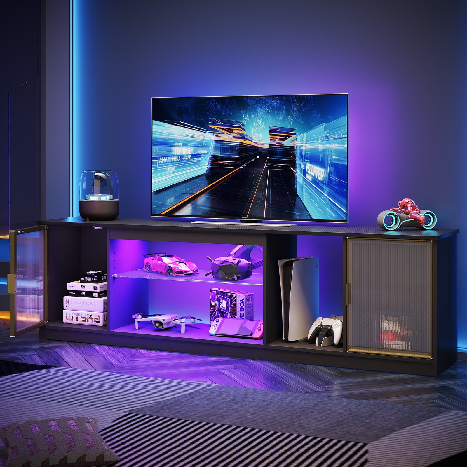 Bestier LED Gaming TV Stand for 65/70/75 inch TV, Entertainment Center ...